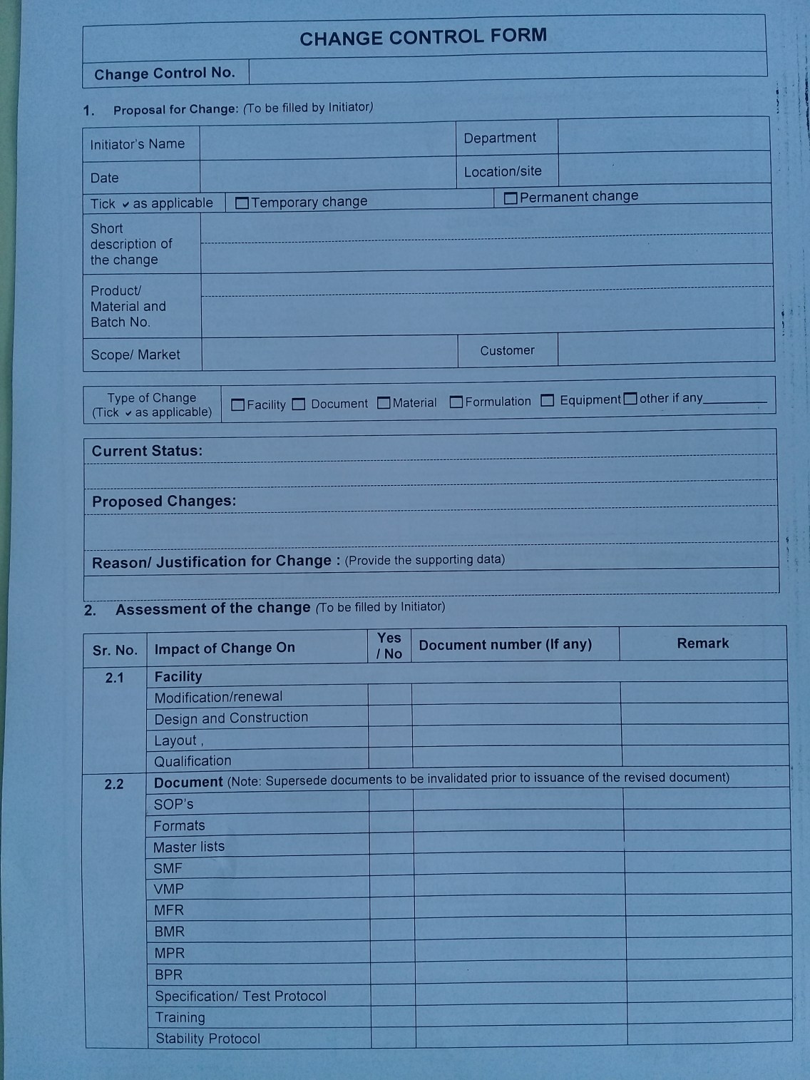 Change Control Procedure – Pharmaceutical Updates