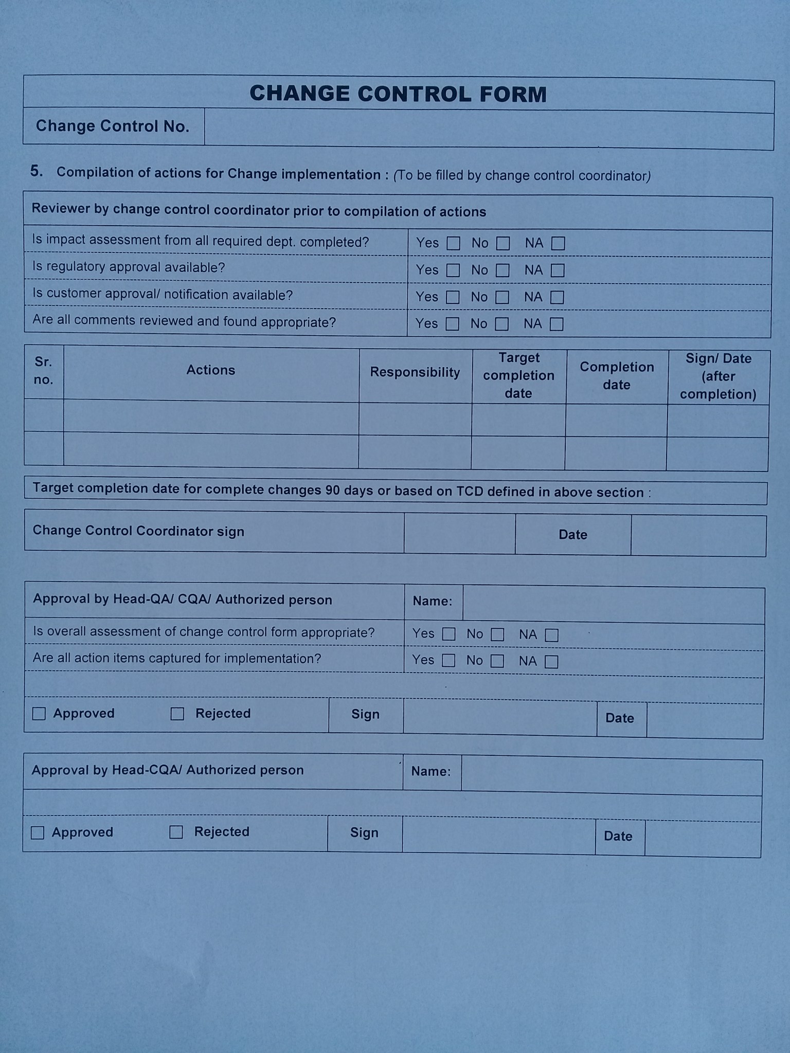 Change Control Procedure – Pharmaceutical Updates