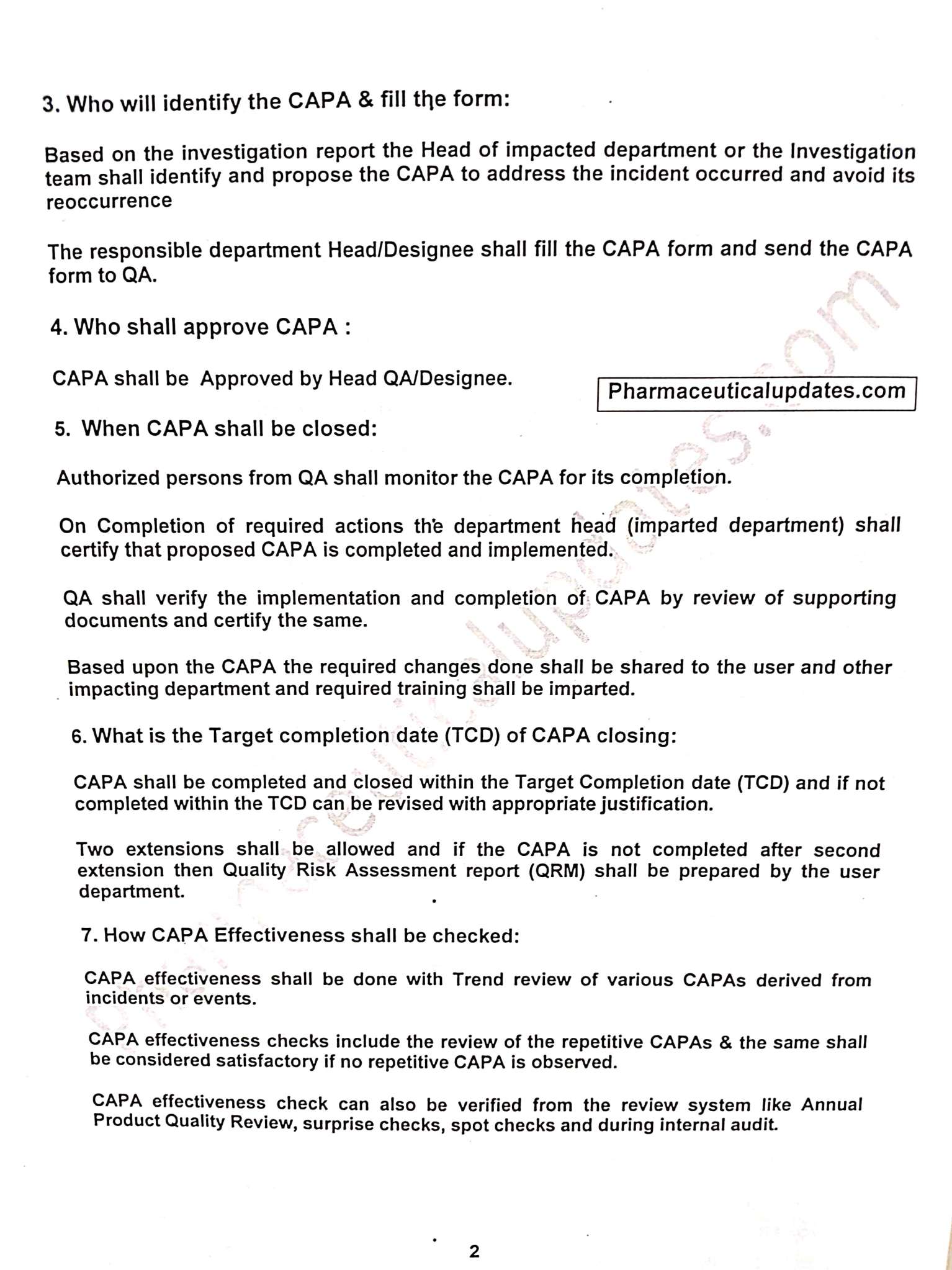 CAPA related Questions and Answers – Pharmaceutical Updates