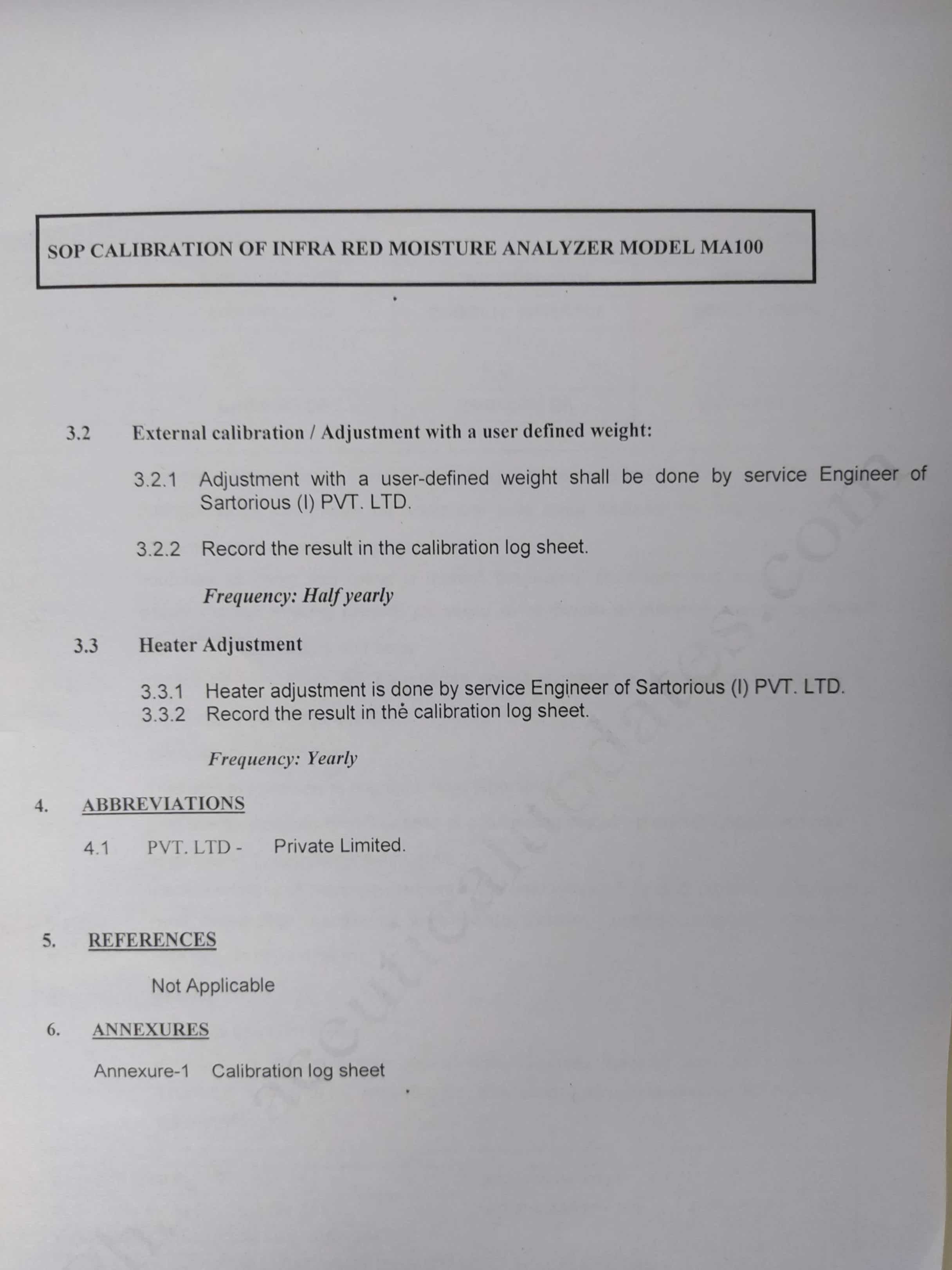 Calibration of Infra Red Moisture Analyzer Model MA100 – Pharmaceutical ...