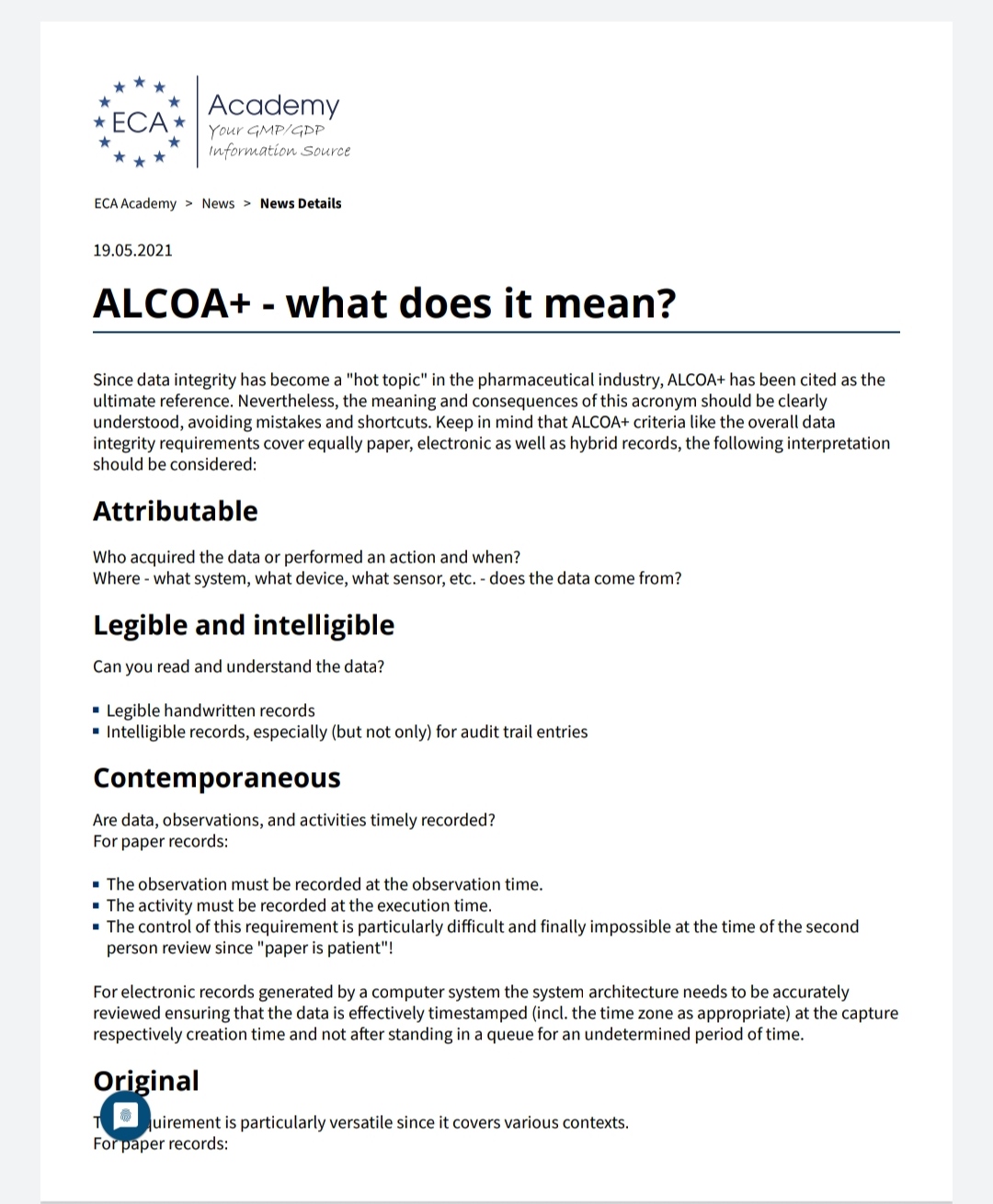 ALCOA and ALCOA Plus Data Integrity – Pharmaceutical Updates