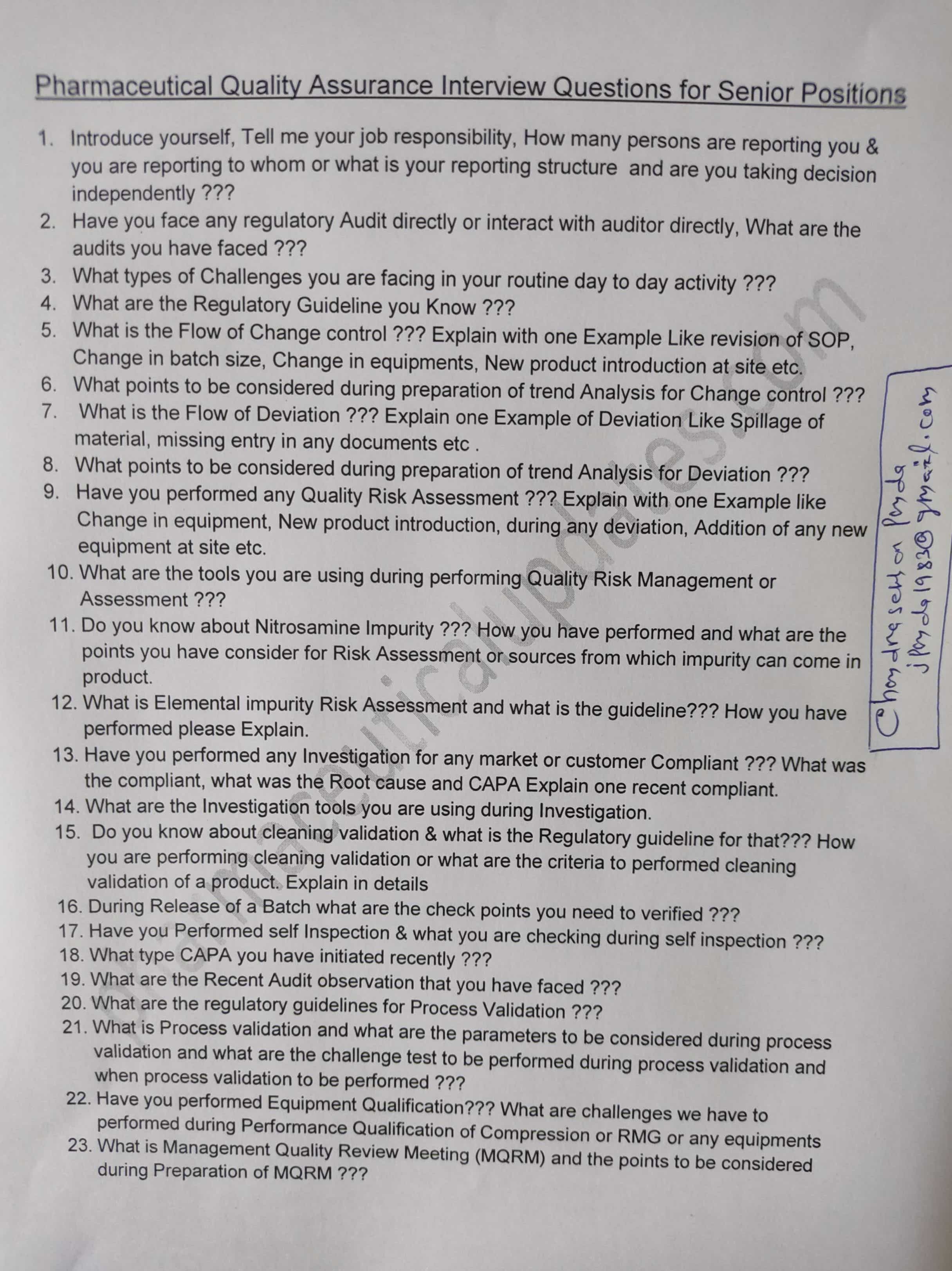 Top 30 Pharmaceutical Quality Assurance Interview Questions for Senior ...