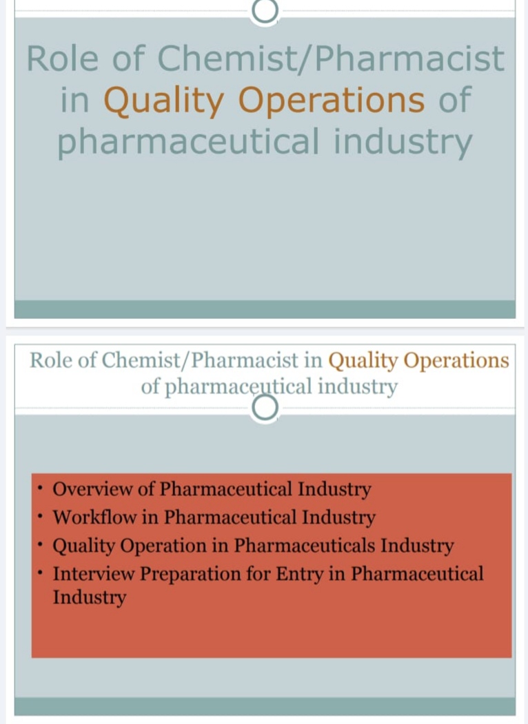 Role of Chemist/Pharmacist in Quality Operation of Pharmaceutical ...