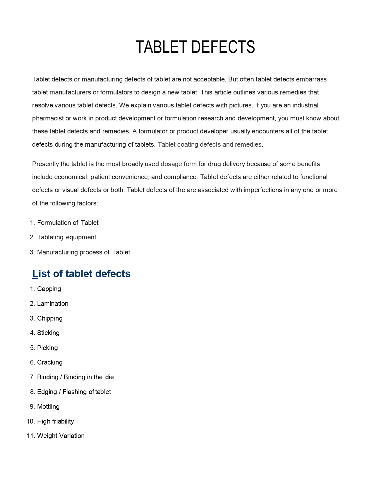 Different Types of defects of tablets and their solutions ...