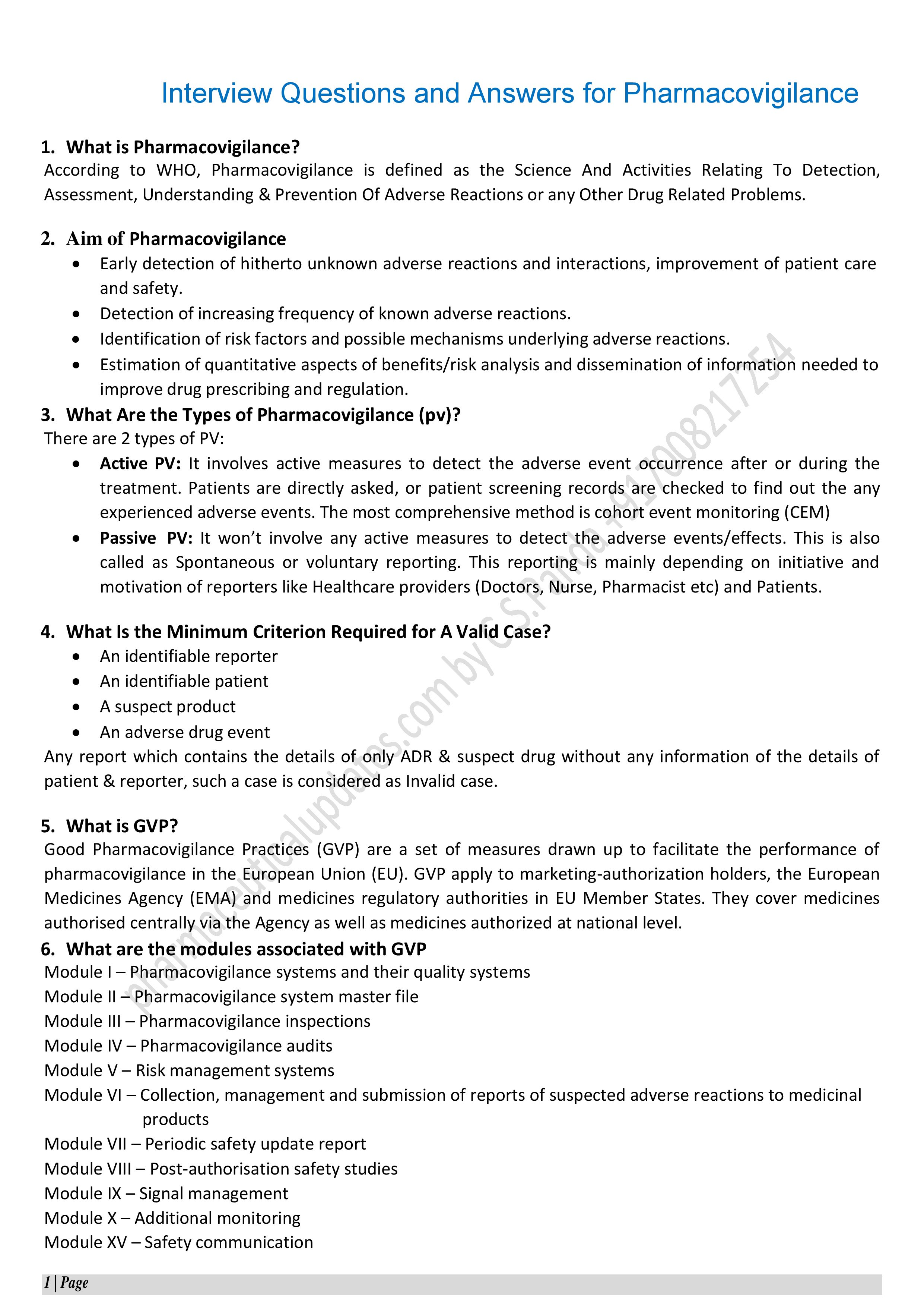 Interview Questions and Answers for Pharmacovigilance – Pharmaceutical ...
