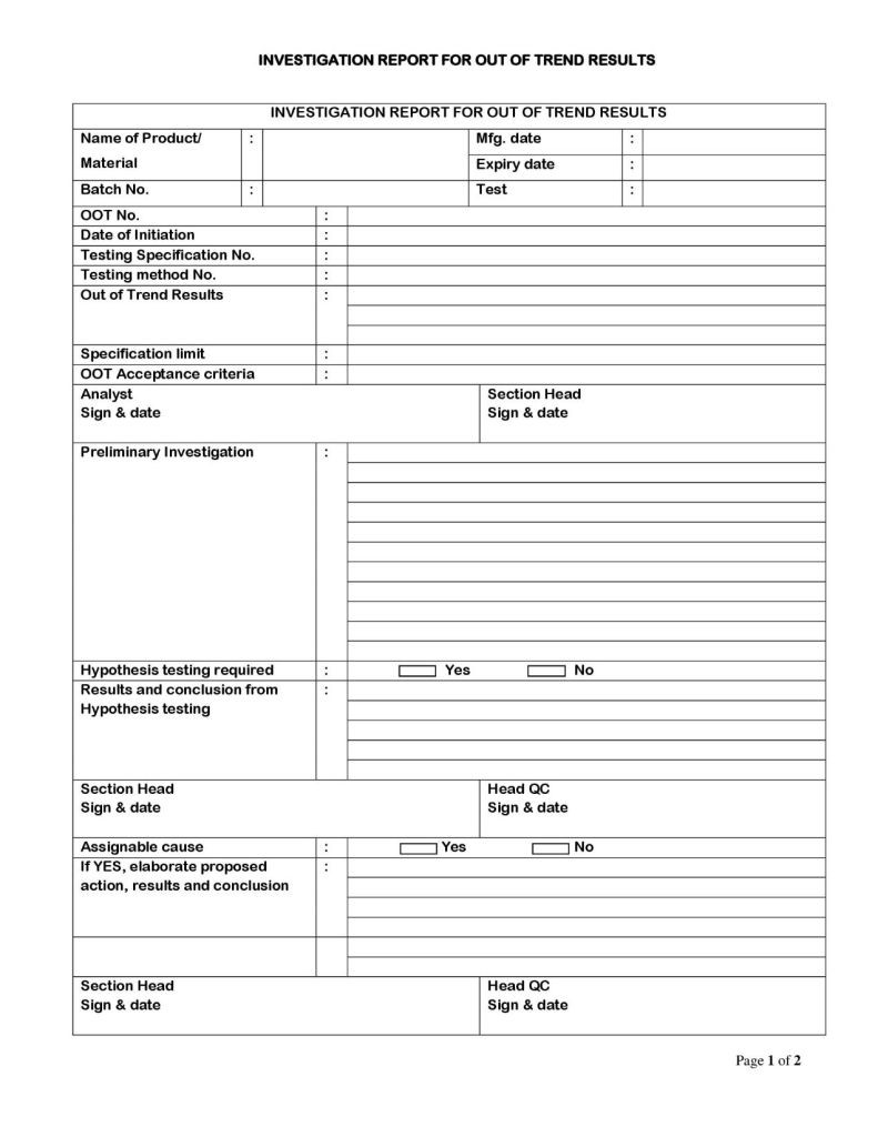 Investigating and Handling of Out Of Trend (OOT) Test Results ...