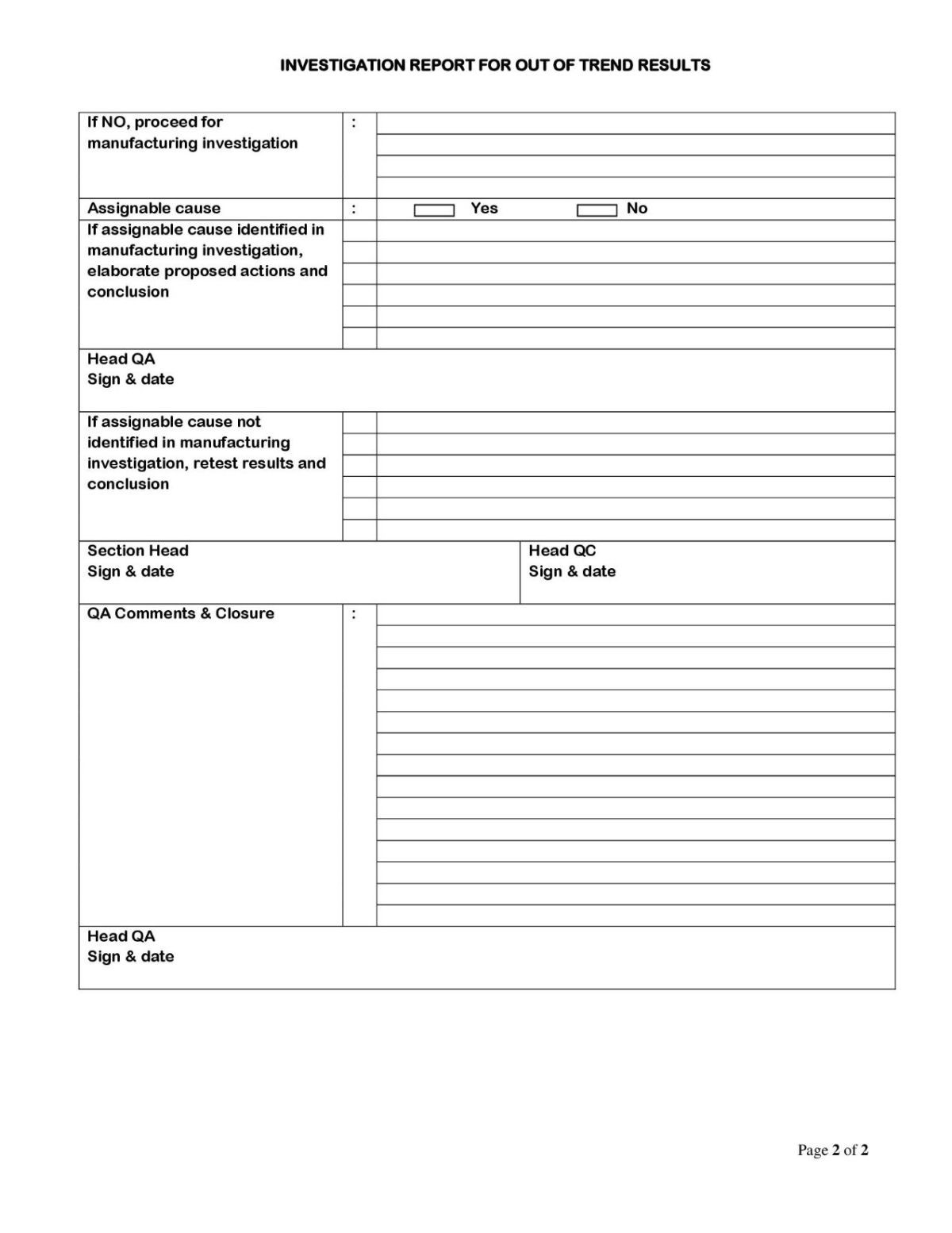 Out of Trend (OOT) Flow chart, Investigation Report along with ...