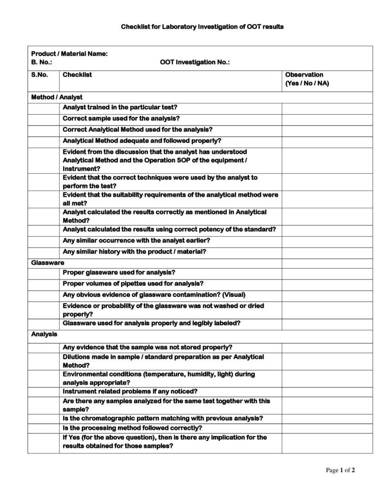 Out of Trend (OOT) Flow chart, Investigation Report along with ...